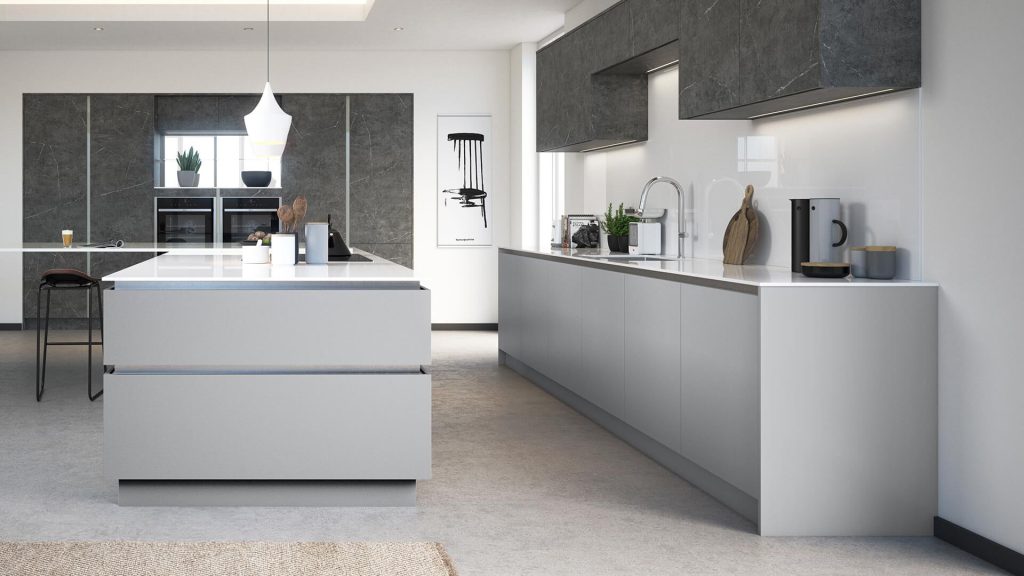 Deco Kitchen | Stone Effect Handleless Kitchen from Bon Accord Kitchens